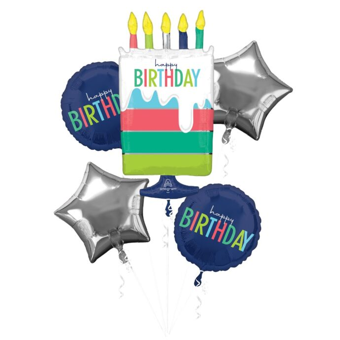 Modern Birthday Mylar Bouquet, 5pc – Balloon Inflation Station